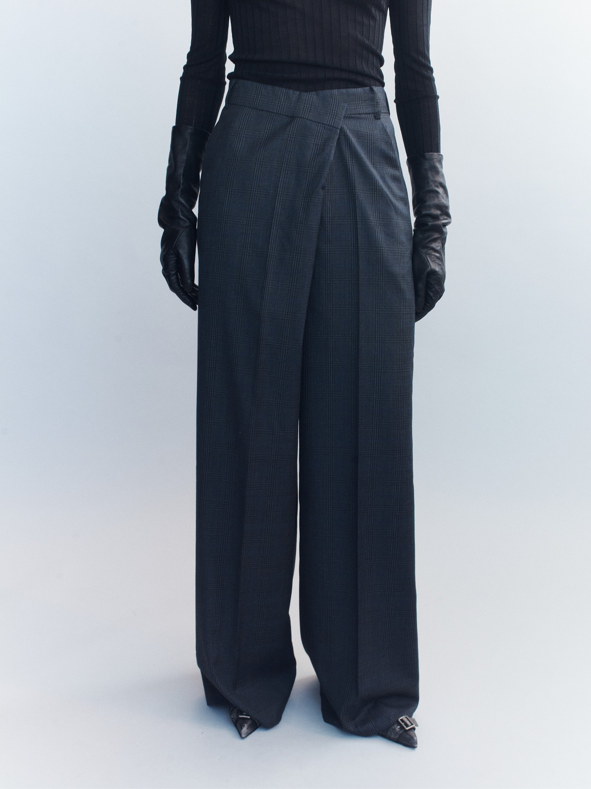 Adrian Wool Check Asymmetric Pants – Courtney Zheng